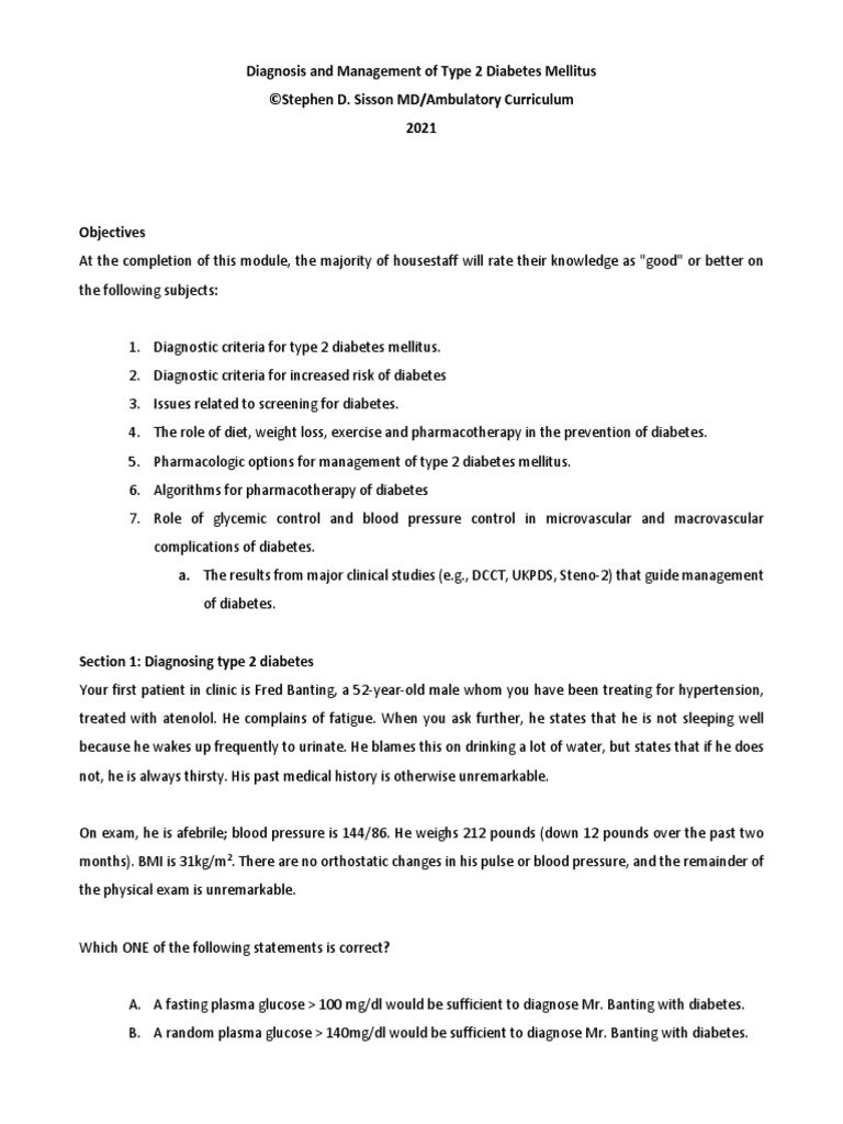 Diagnosis and Management of Type 2 Diabetes Mellitus ©stephen D. Sisson ...