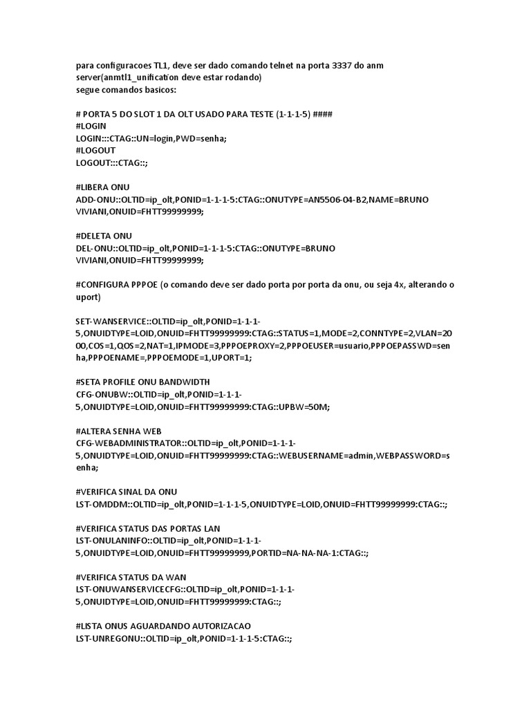 TL1 commands for OLT configuration | PDF | I Pv6 | Internet