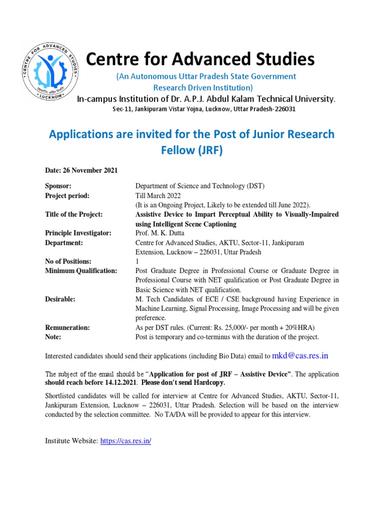 Advertisement For JRF-Nov 2021 | PDF | Computers