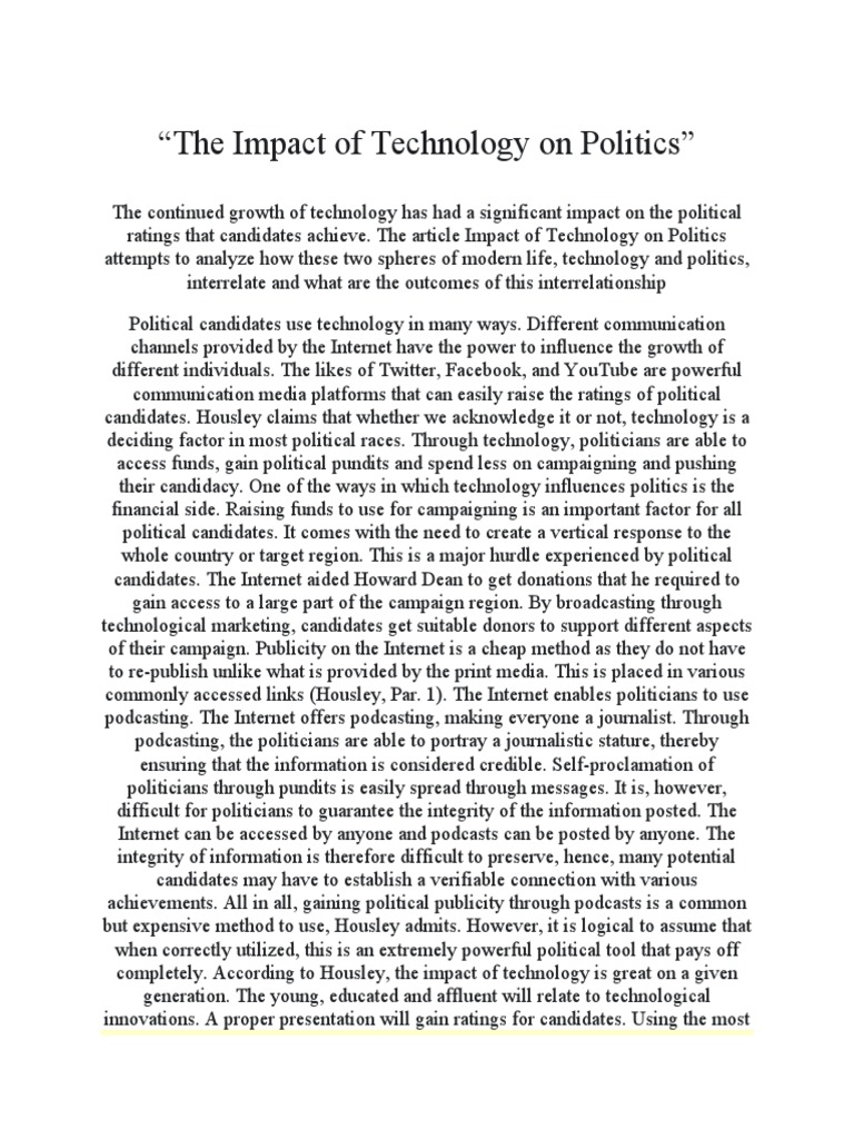 The Impact of Technology On Politics | PDF | Internet | Mass Media