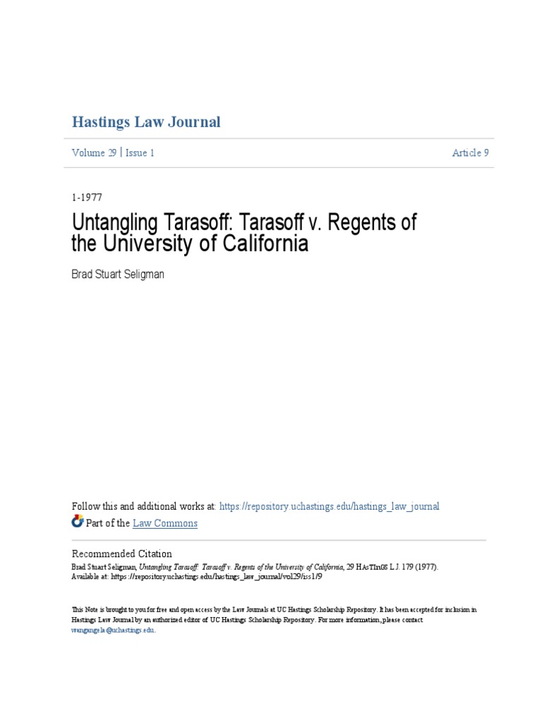 Untangling Tarasoff - Tarasoff v. Regents of The University of Cal ...