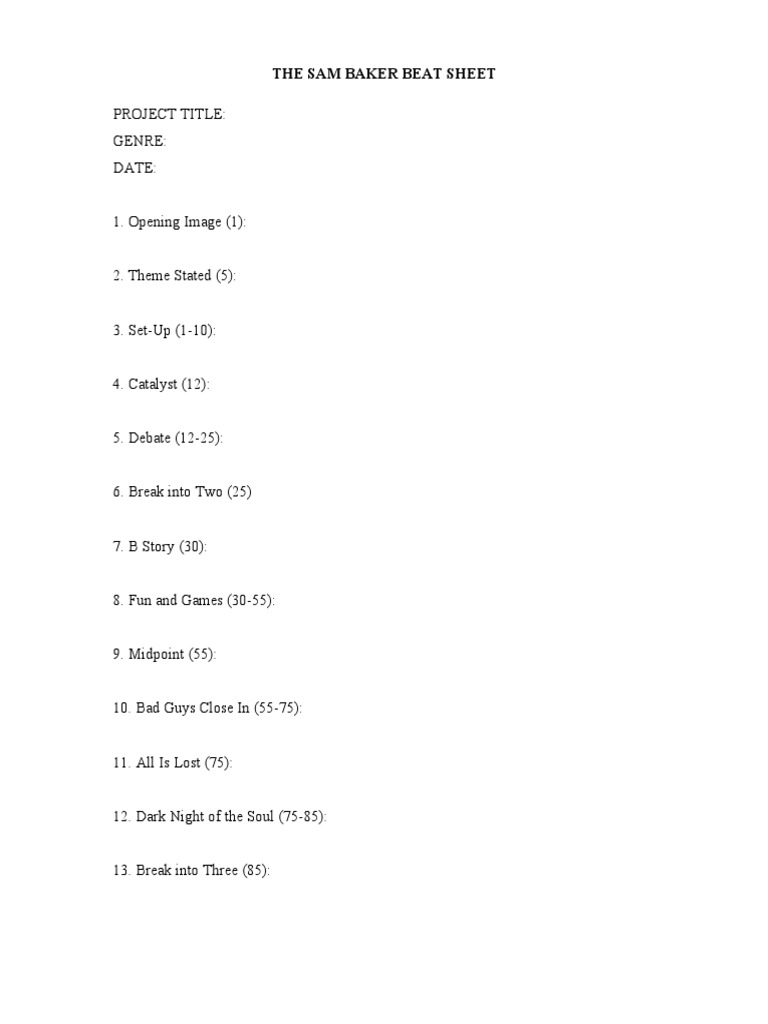 Sam Baker's Beat Sheet Template | PDF | Games & Activities
