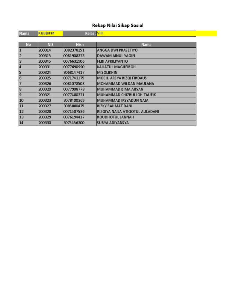 Rekap Nilai Sikap Sosial-VIII. | PDF