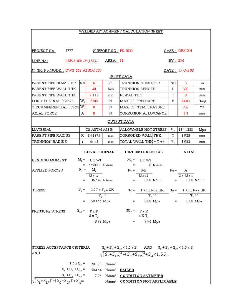 Trunnion Support Calculation Sheet | PDF | Pipe (Fluid Conveyance ...