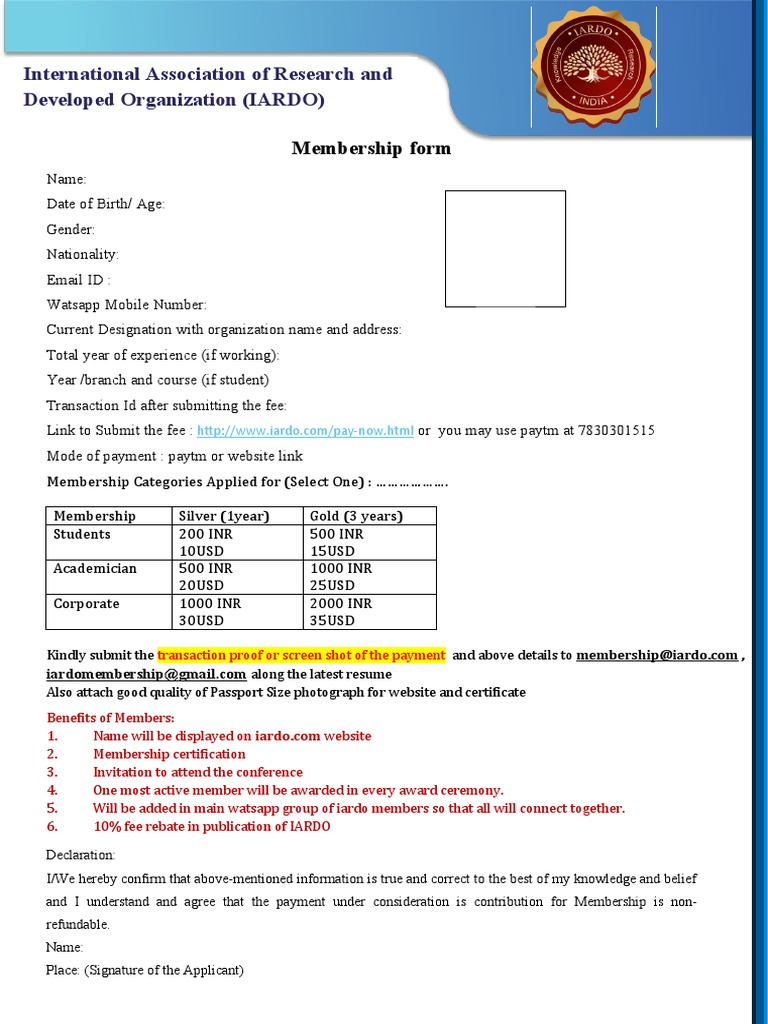 IARDO Membership Application Form | PDF