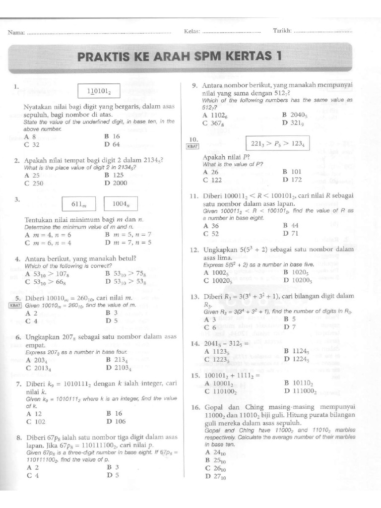 Latihan Math Kimi 2 | PDF