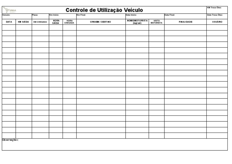 Planilha Controle Utilização Veículo | PDF