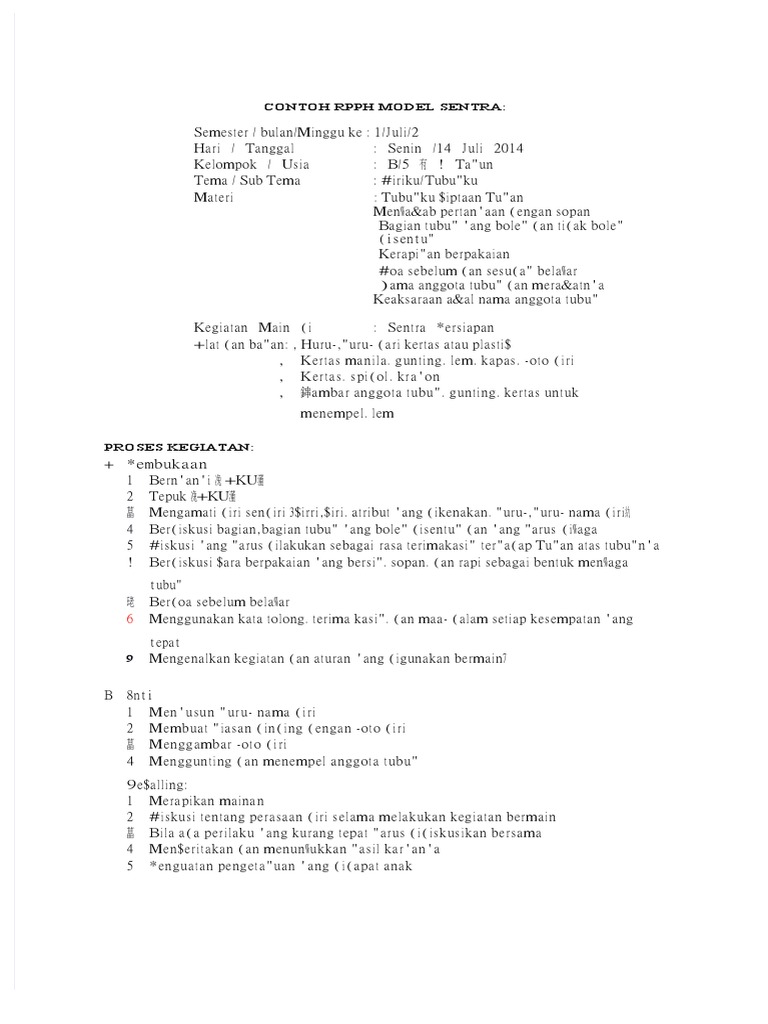Contoh RPPH Model Sentra | PDF | Seni & Disiplin Bahasa | Kajian Bahasa ...