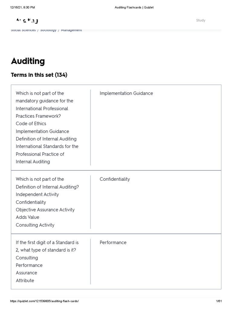 Auditing Flashcards - Quizlet | PDF | Internal Audit | Audit