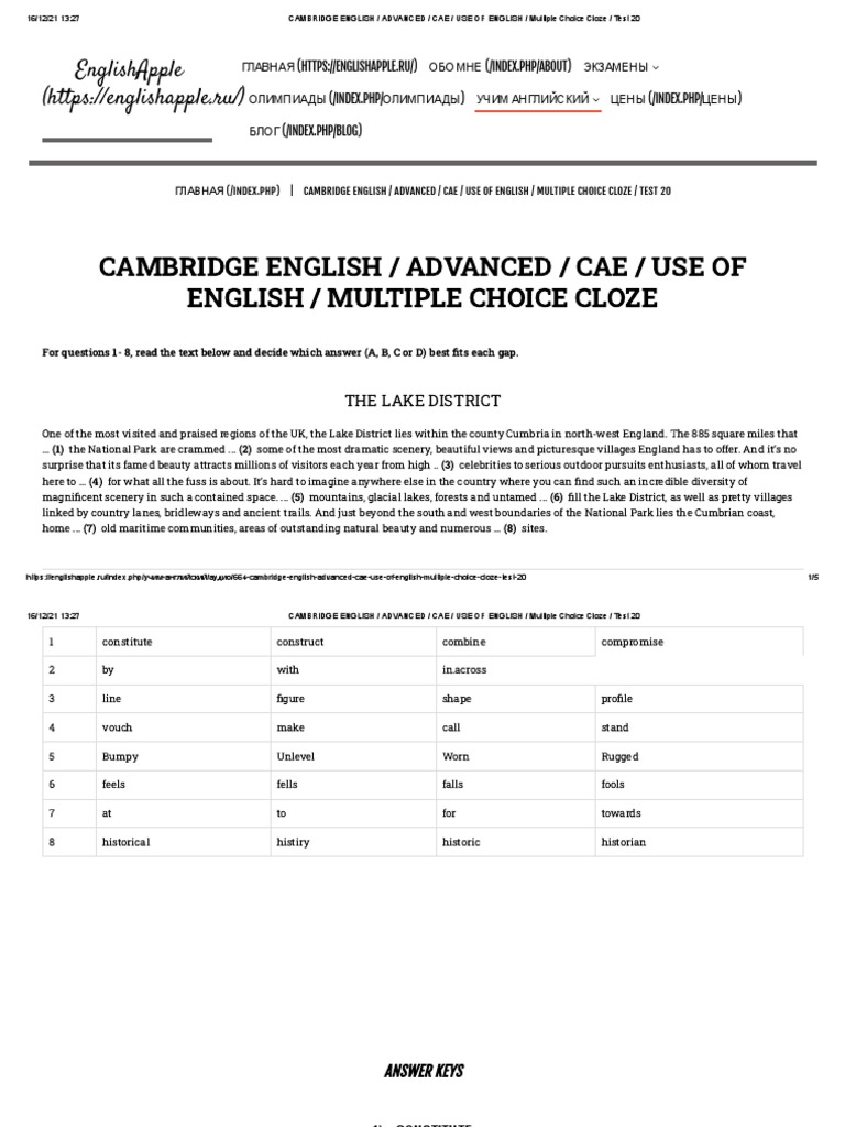 Cambridge English - Advanced - Cae - Use of English - Multiple Choice ...