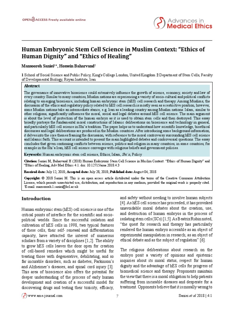 Human Embryonic Stem Cell Science in Muslim Context Ethics of Human ...