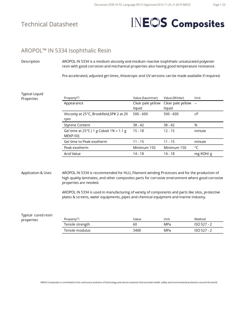 Isophthalic Resin - AROPOL IN 5334 | PDF | Composite Material ...