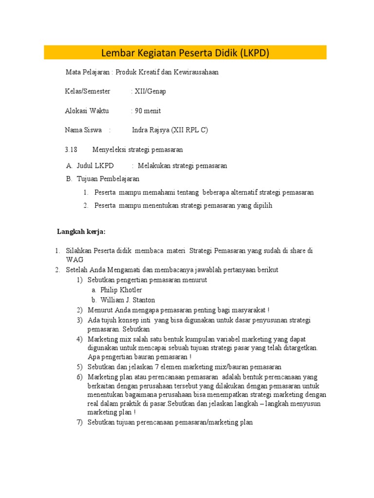 LKPD 1 KD 3.18 Indra Rajsya | PDF | Bisnis