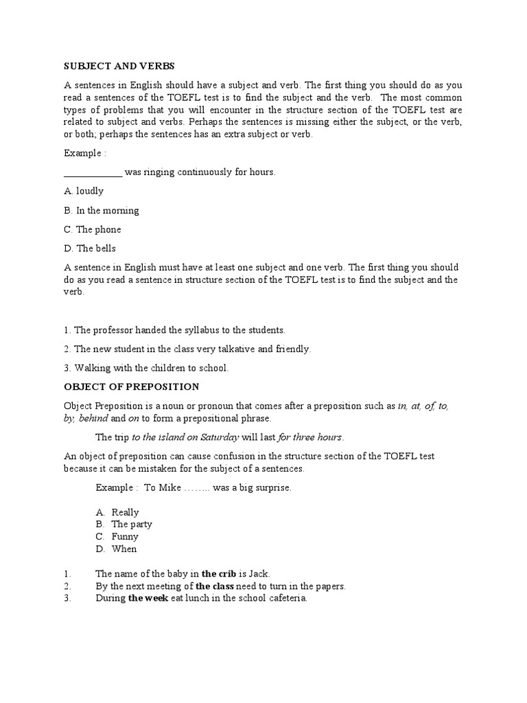 Summary of TOEFL Structure and Written Expression | PDF | Verb ...