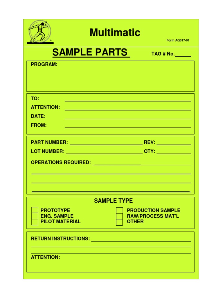 Sample Parts Form | PDF