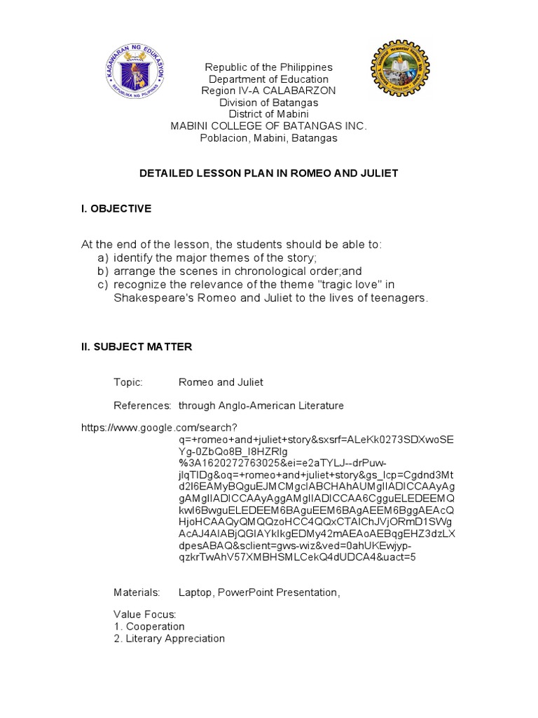 Romeo and Juliet Lesson Plan | PDF | Characters In Romeo And Juliet