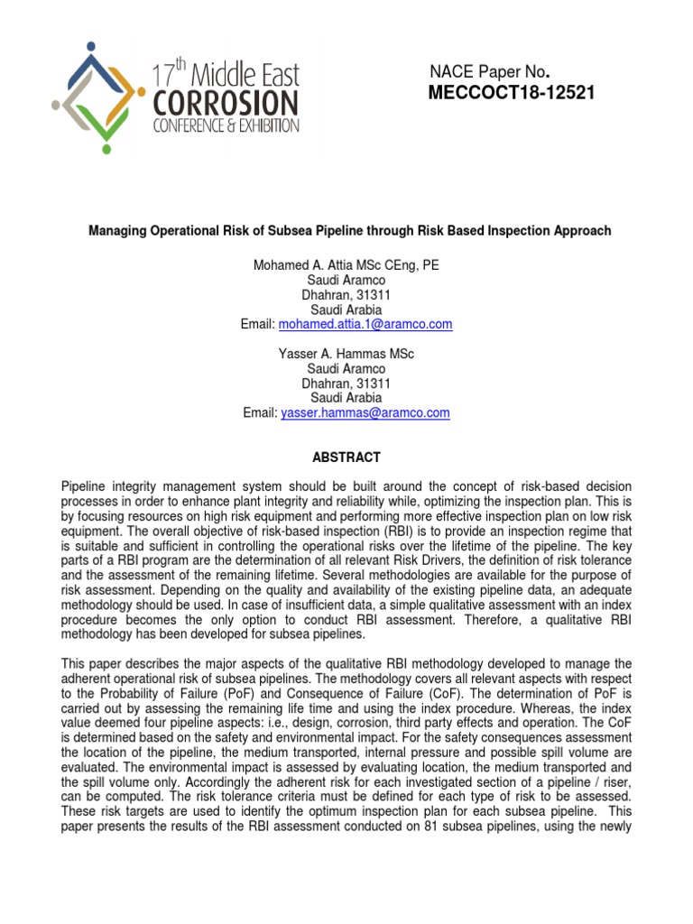 MECCOCT18-12521: NACE Paper No | PDF | Fatigue (Material) | Risk
