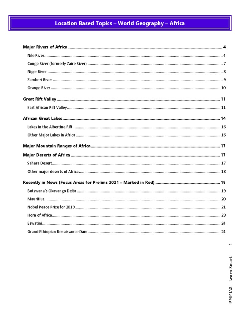 Location Based Topics - World Geography - Africa | PDF | Nile | Mauritius