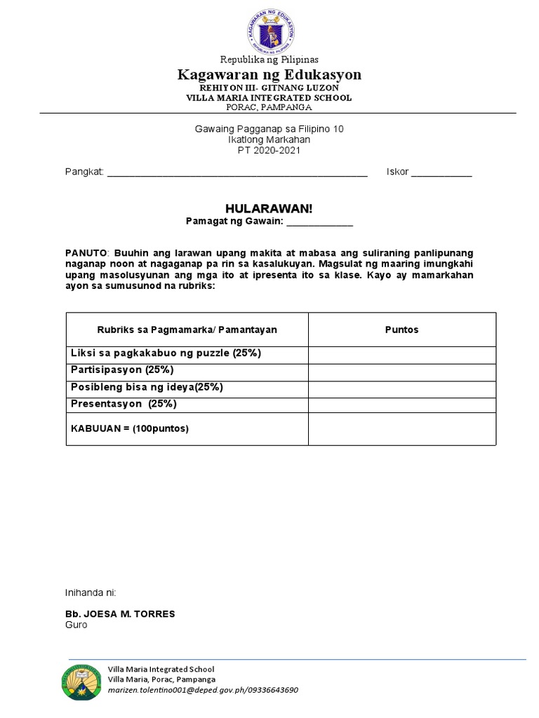 Gawaing Pagganap Sa Filipino 10 | PDF