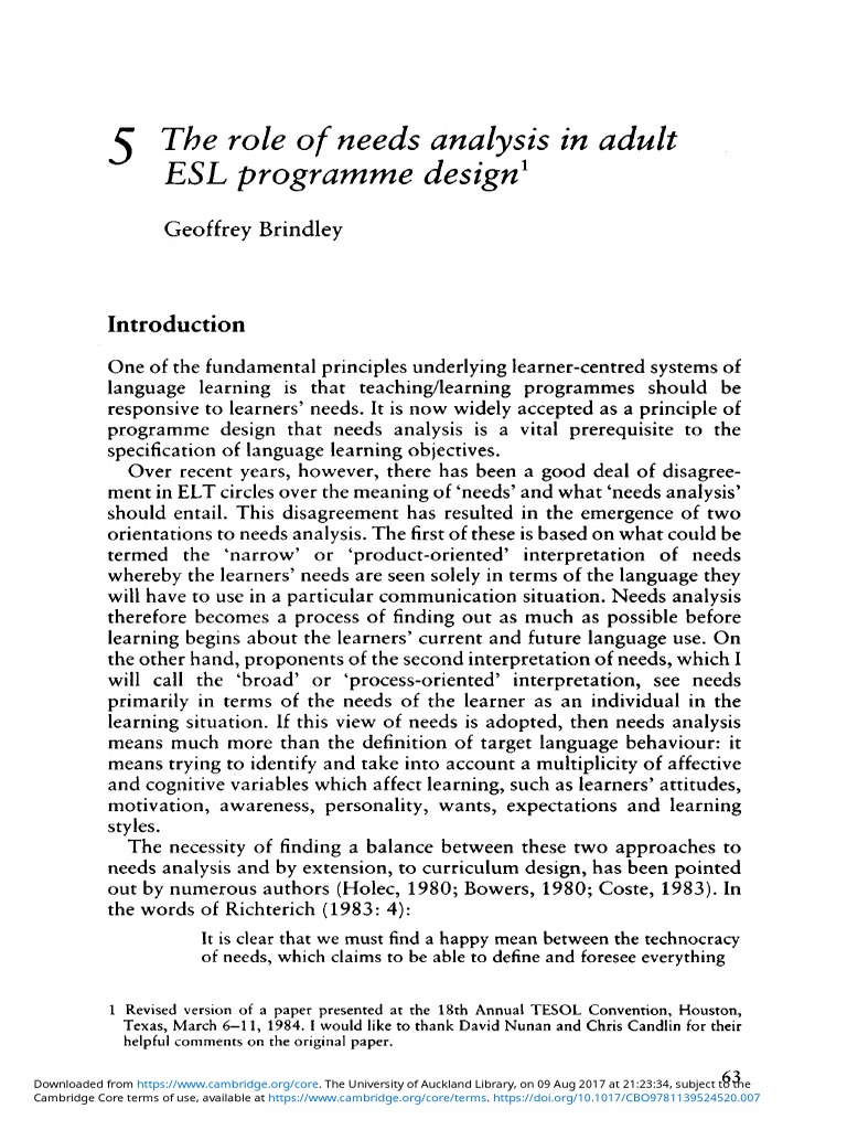 The Role of Needs Analysis in Adult ESL Programme Design: Geoffrey ...