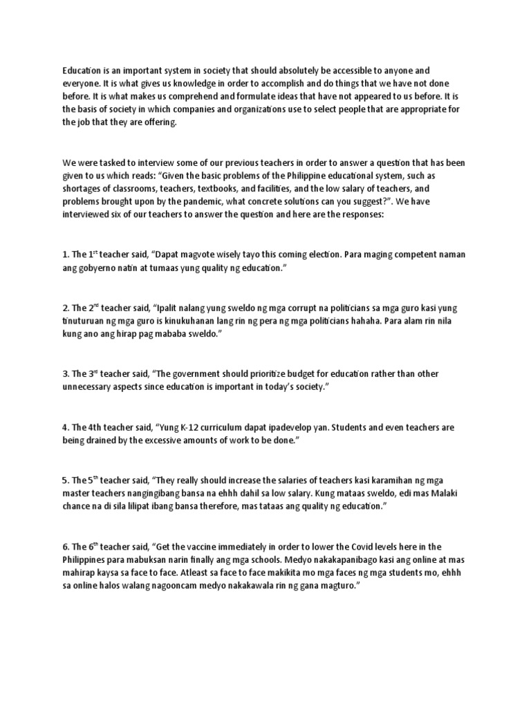 Interviews About Philippine Education | PDF | Teachers