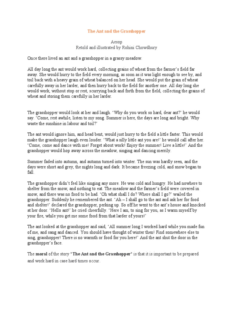 Ant vs. Grasshopper: A Moral Tale | PDF