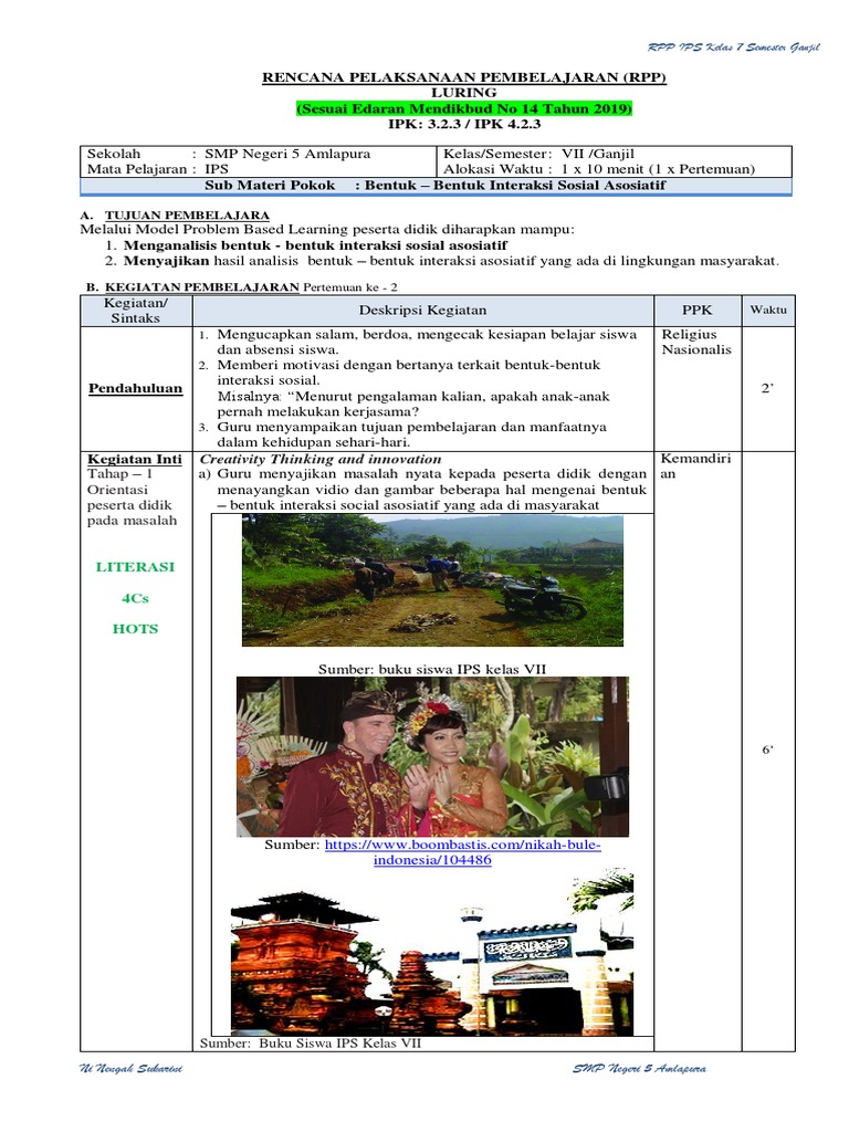RPP Ips Bentuk2 Interaksi Sosial | PDF