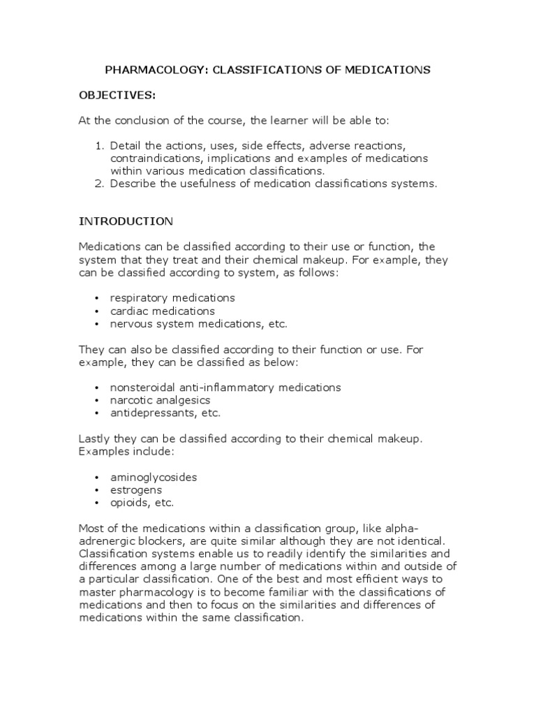 Classification of Medication | PDF | Vasodilation | Heart