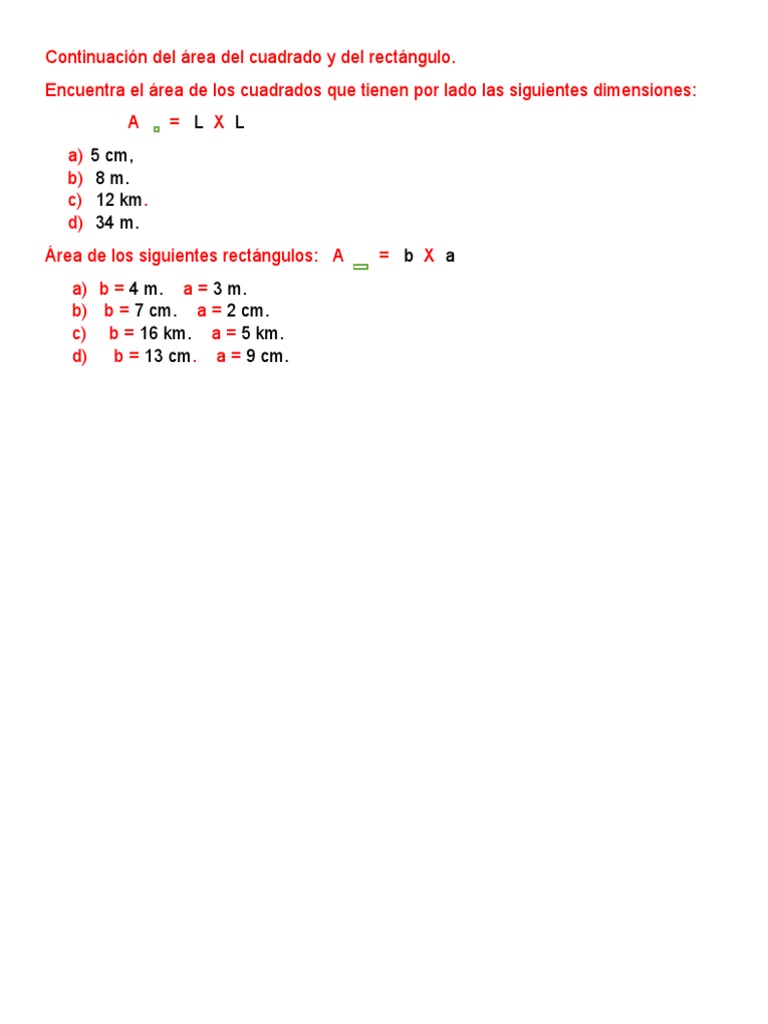 Tarea #119 Continuación Del Área Del Cuadrado y Del Rectángulo | PDF ...