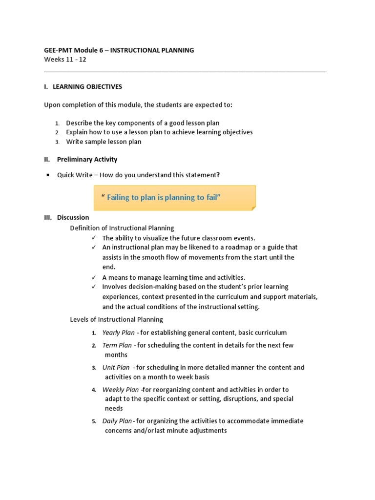 Instructional Planning for Educators | PDF | Lesson Plan | Teachers