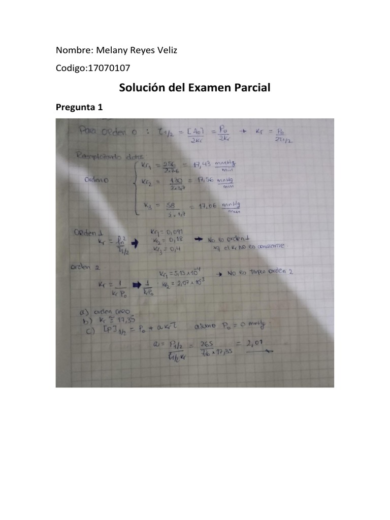 Examen Parcial Diseño de Reactores | PDF