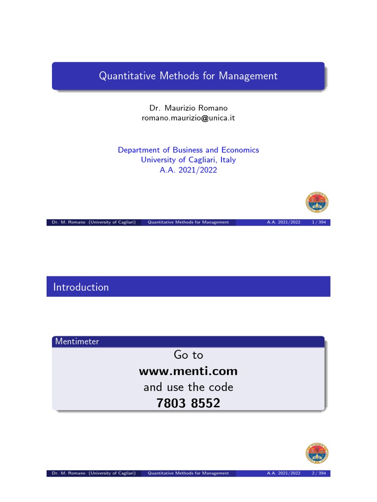 Quantitative Methods For Management An Introduction To Research Design 7655