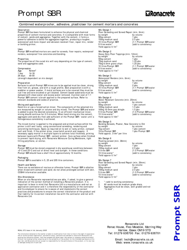 Prompt SBR: Combined Waterproofer, Adhesive, Plasticiser For Cement ...