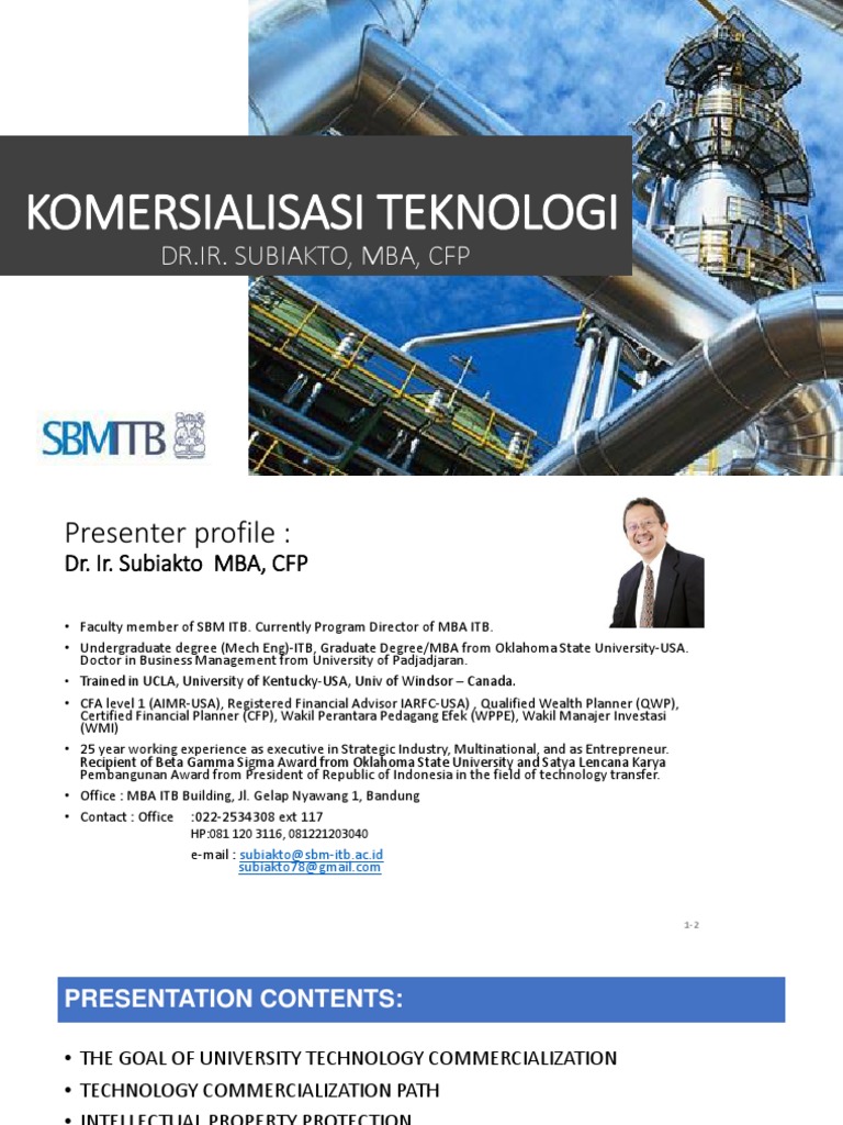 KOMERSIALISASI TEKNOLOGI - Pak Subiakto | PDF | Monopoly | Patent