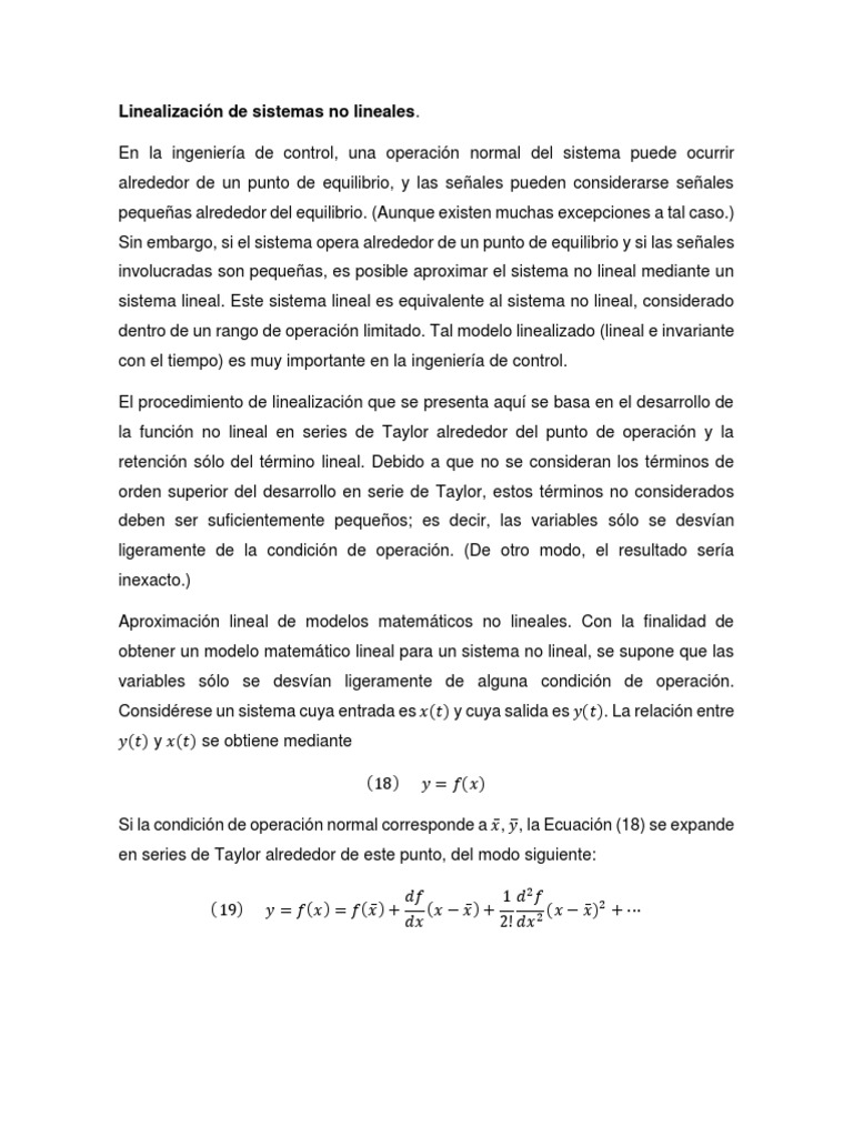 Linealización de Sistemas No Lineales | PDF | Linealidad | Sistema de ...