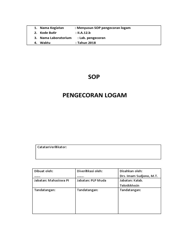 Sop Pengecoran Logam | PDF