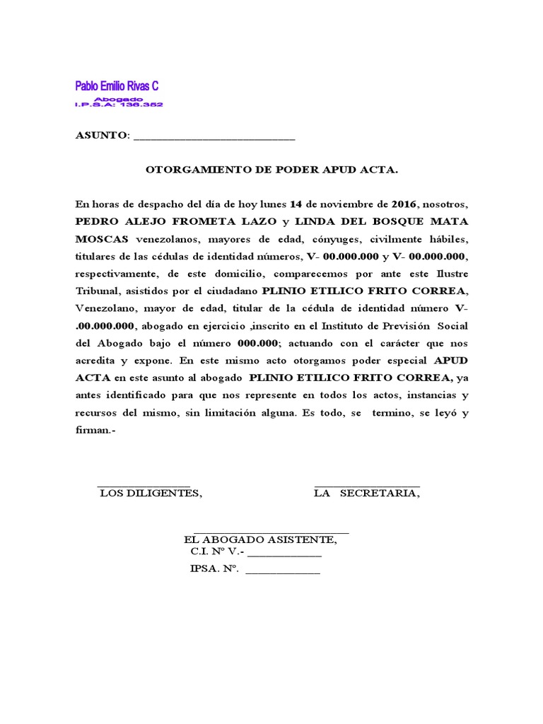 Diligencia Poder Apud Acta Divorcio 2 | PDF