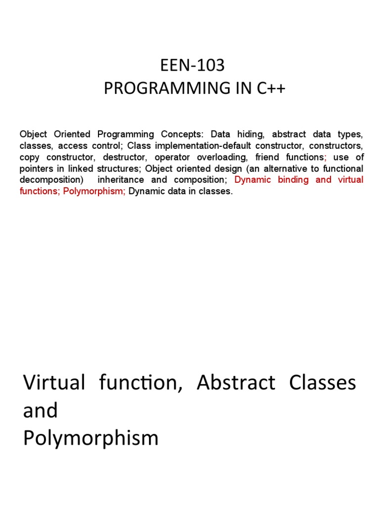 Een 103 Programming In C Dynamic Binding And Virtual Functions Polymorphism Pdf