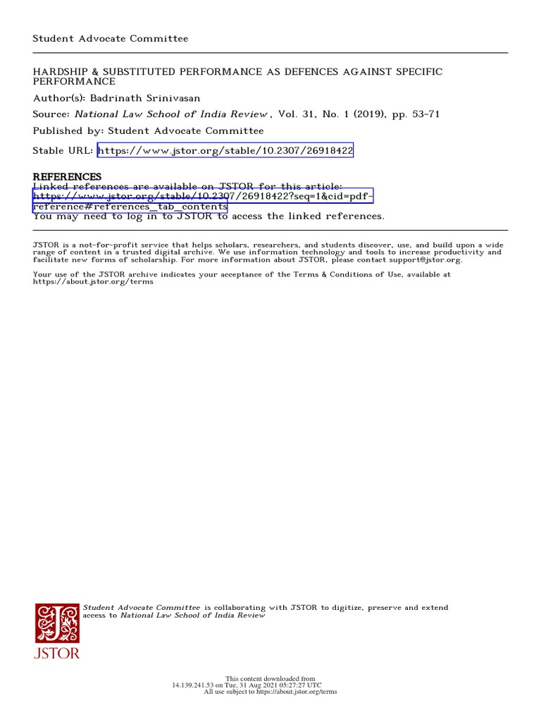 Substituted Performance | PDF | Specific Performance | Legal Remedy