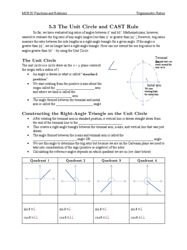 5.3 The Unit Circle CAST Rule | PDF | Trigonometric Functions | Sine