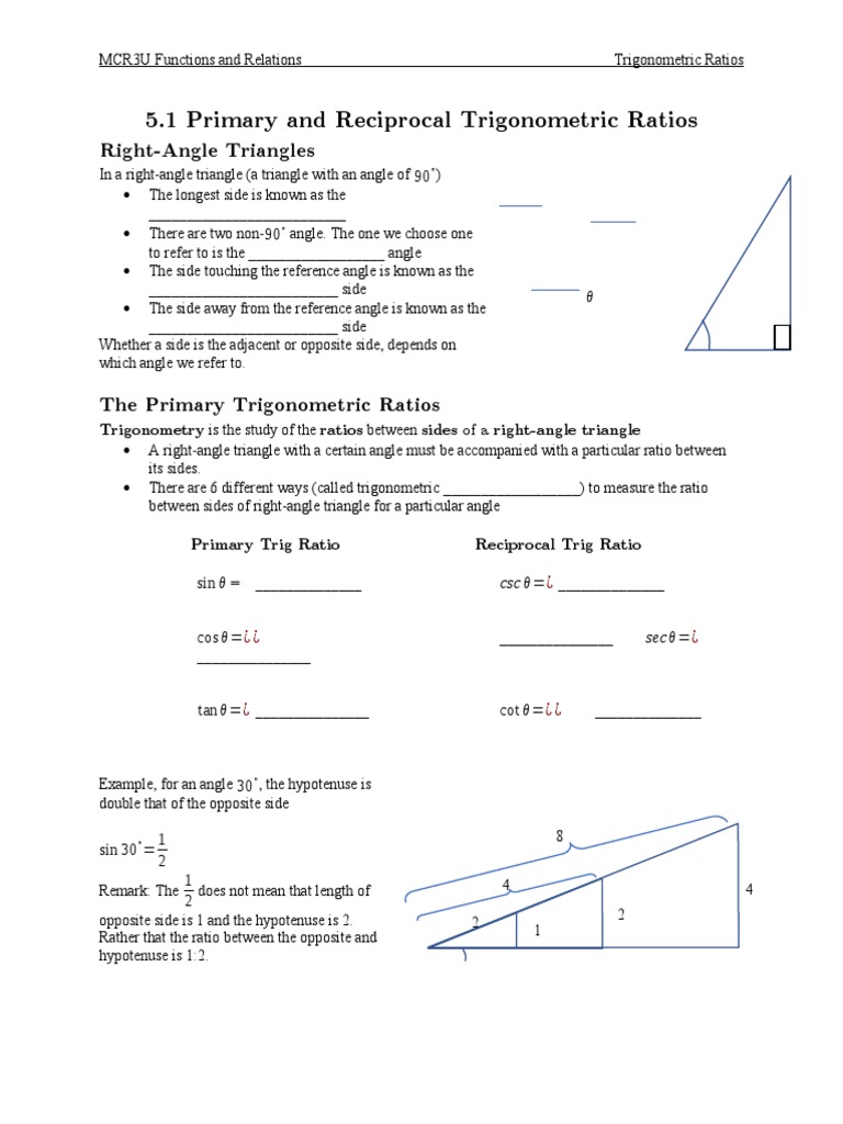 5.1 Primary and Reciprocal Trig Ratios | PDF | Trigonometry ...