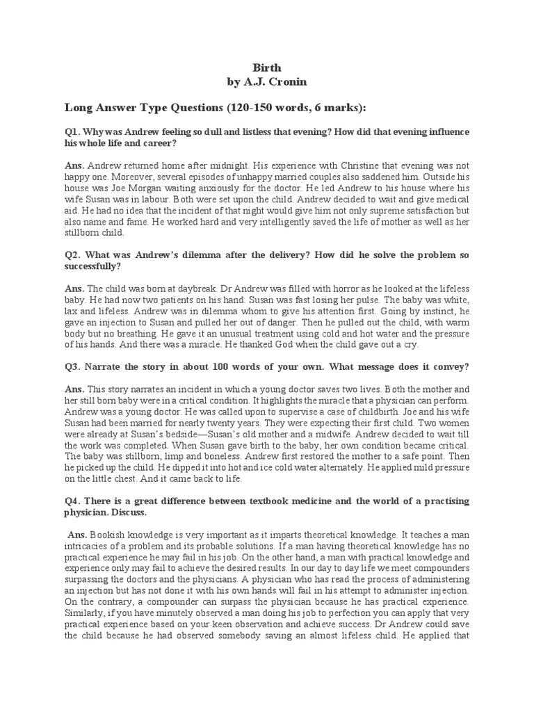 Birth Long Answer Type Questions | PDF | Physician | Health Sciences