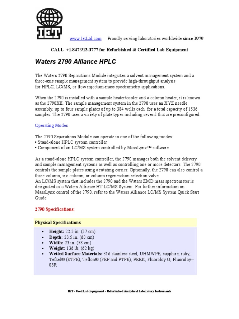 Waters 2790 Alliance HPLC: Operating Modes | Download Free PDF | High ...