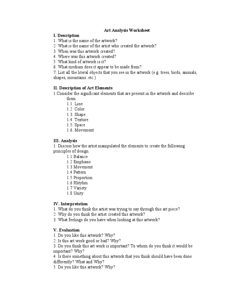 Art Analysis Format | PDF | The Arts | Aesthetics
