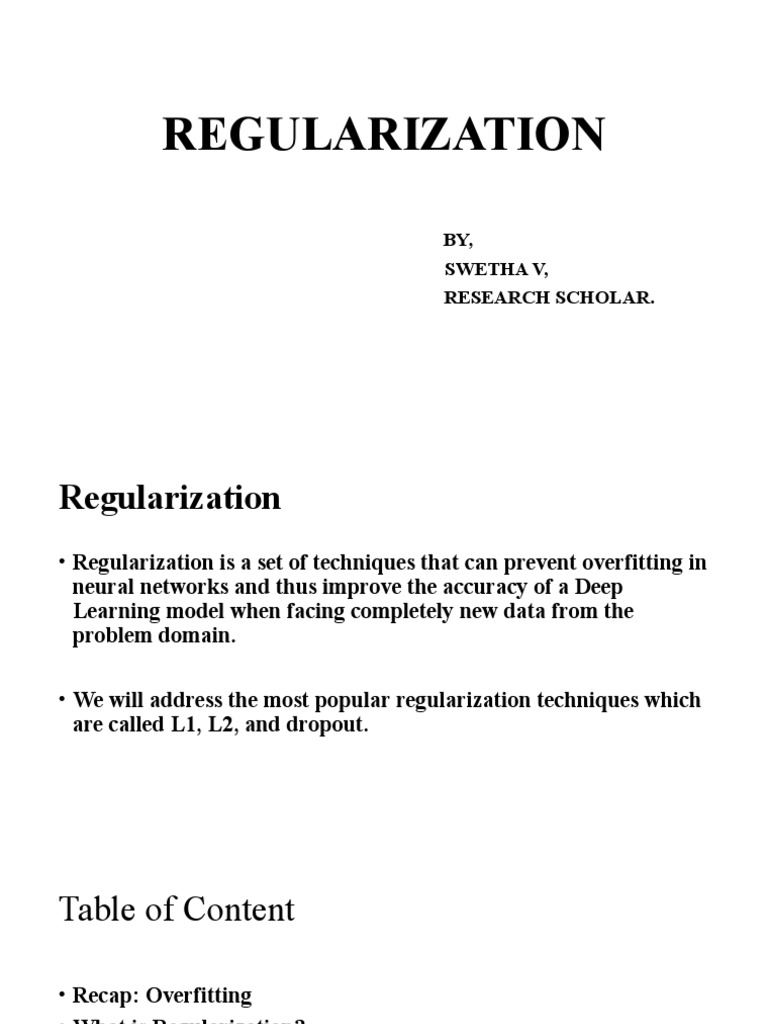 Regularization: Swetha V, Research Scholar | Download Free PDF ...