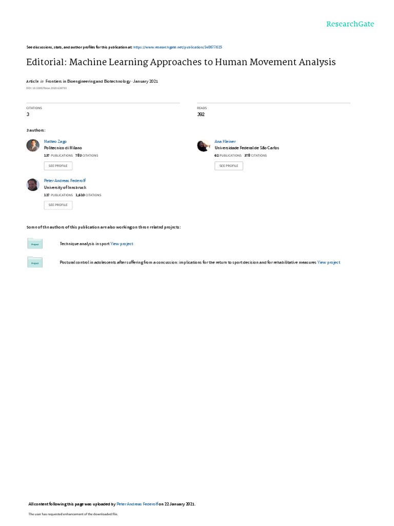Editorial: Machine Learning Approaches To Human Movement Analysis | PDF | Deep Learning ...