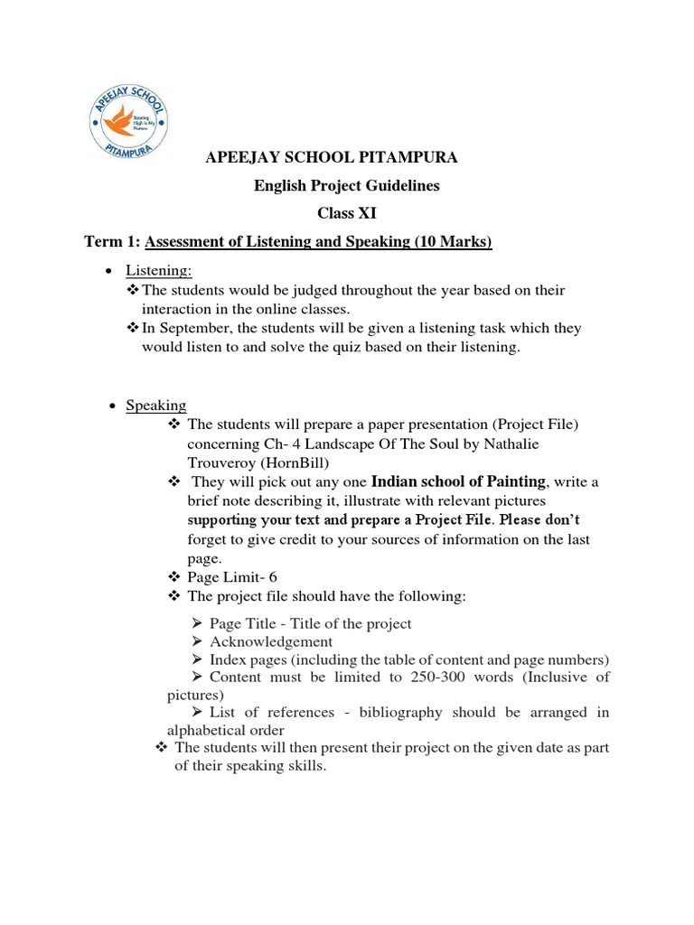 Class XI English Project Guidelines | PDF | Communication