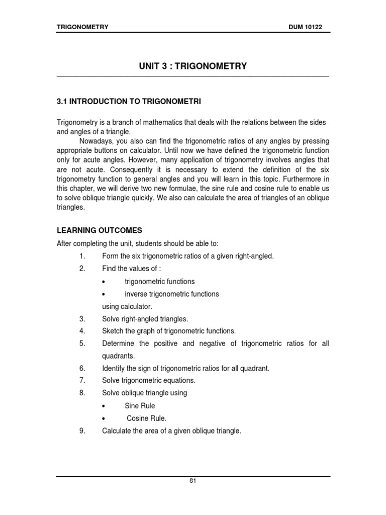 Unit 3 Trigonometry | PDF | Trigonometric Functions | Trigonometry