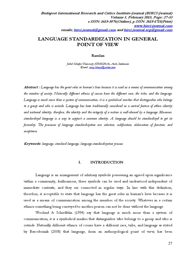 Language Standardization in General Point of View: e-ISSN: 2, p-ISSN ...