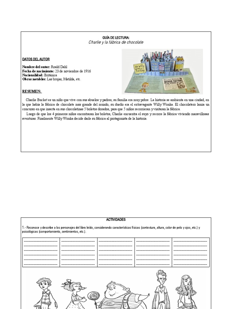 Guía de Lectura - Charlie y La Fábrica de Chocolate | PDF